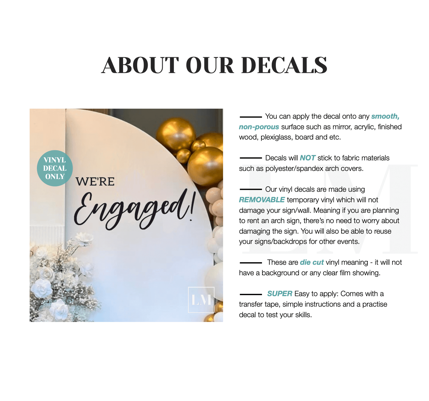 We're Engaged Sign Vinyl Decal for Backdrop - Liemanco Australia