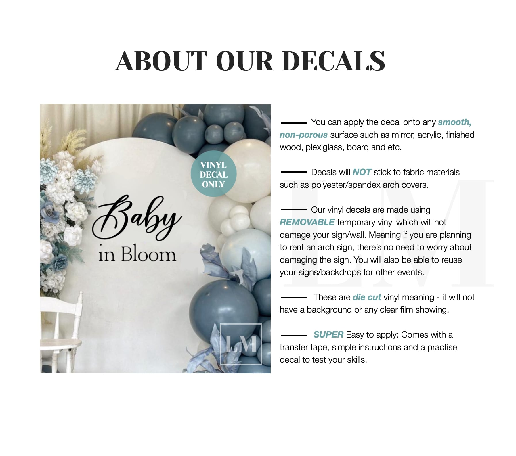Baby in Bloom Baby Shower Vinyl Decal - Liemanco Australia