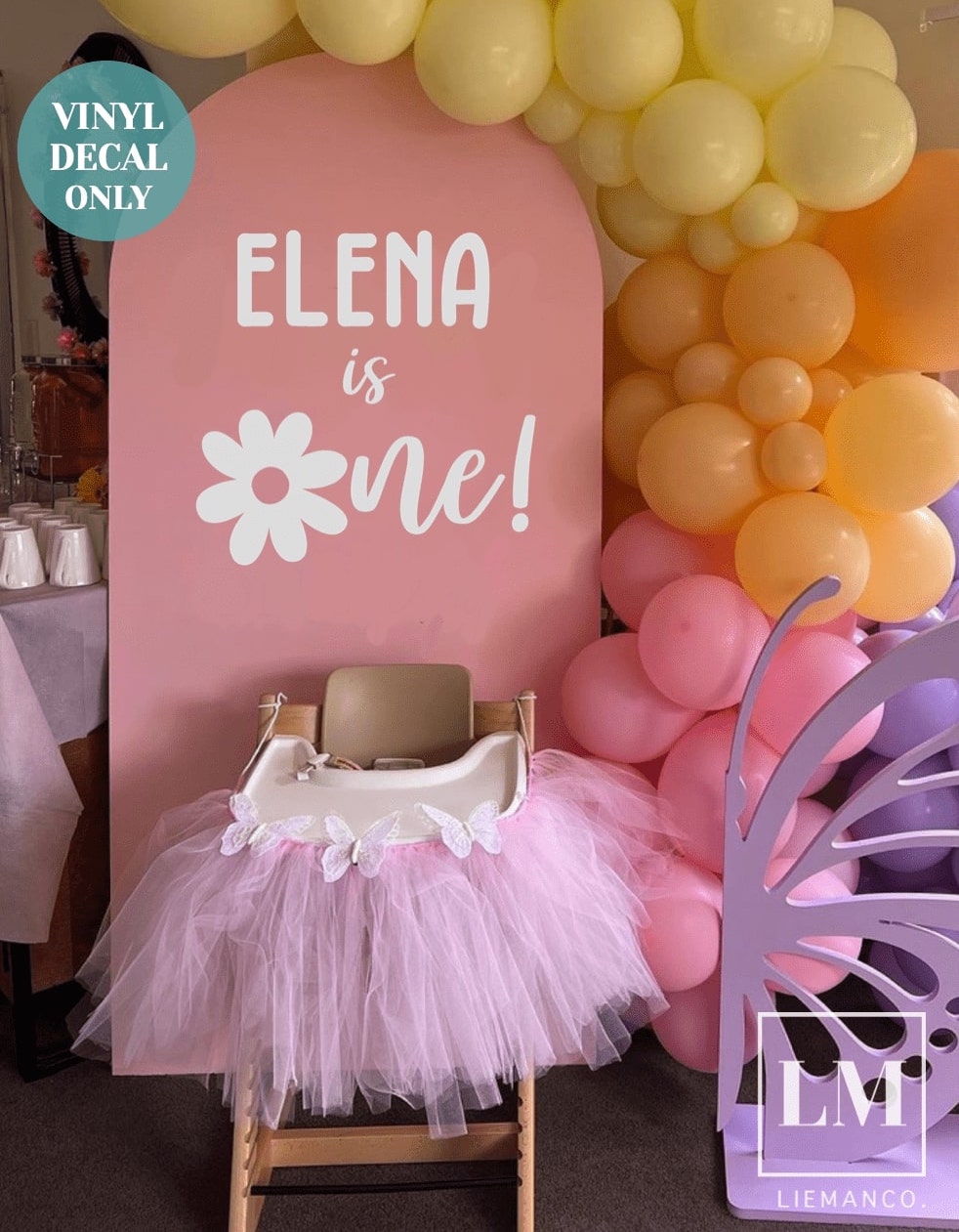 Daisy Theme First Birthday Party Backdrop Decal - Liemanco Australia